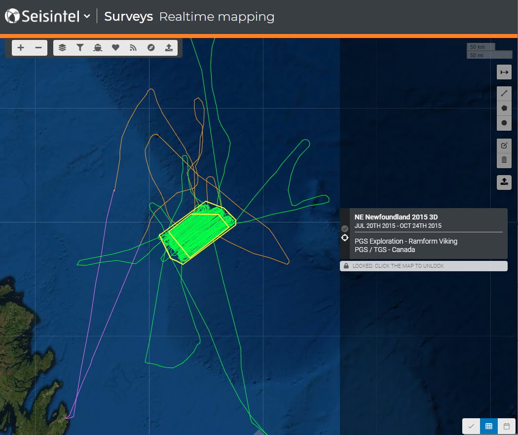 Last seismic survey jobs for CGG Alize and PGS Ramform Viking - Searcher
